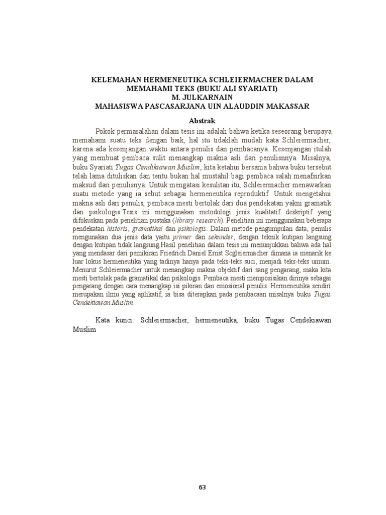 Kelemahan Hermeneutika Schleiermacher | PDF | Filsafat
