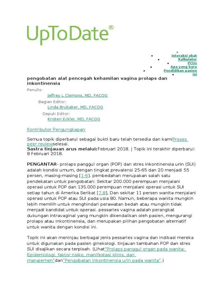 Pessary: Solusi untuk Prolaps dan Inkontinensia | PDF