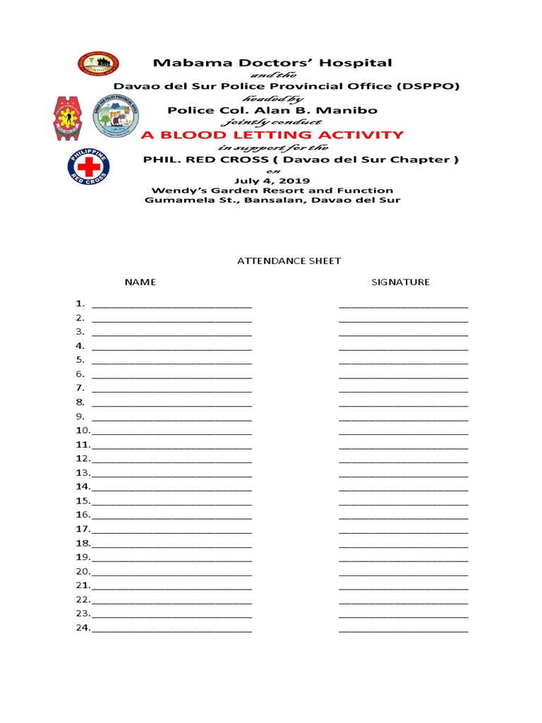 Blood Letting Attendance Sheet For July 4, 2019 | PDF