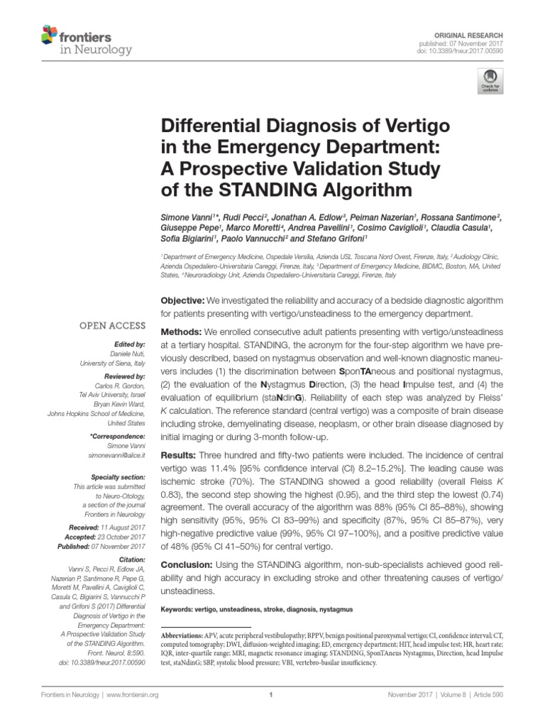 Algoritmo en Urgencias | PDF | Vertigo | Sensitivity And Specificity