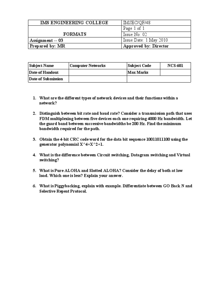 Ims Engineering College Formats Assignment - 03 Prepared By: MR ...
