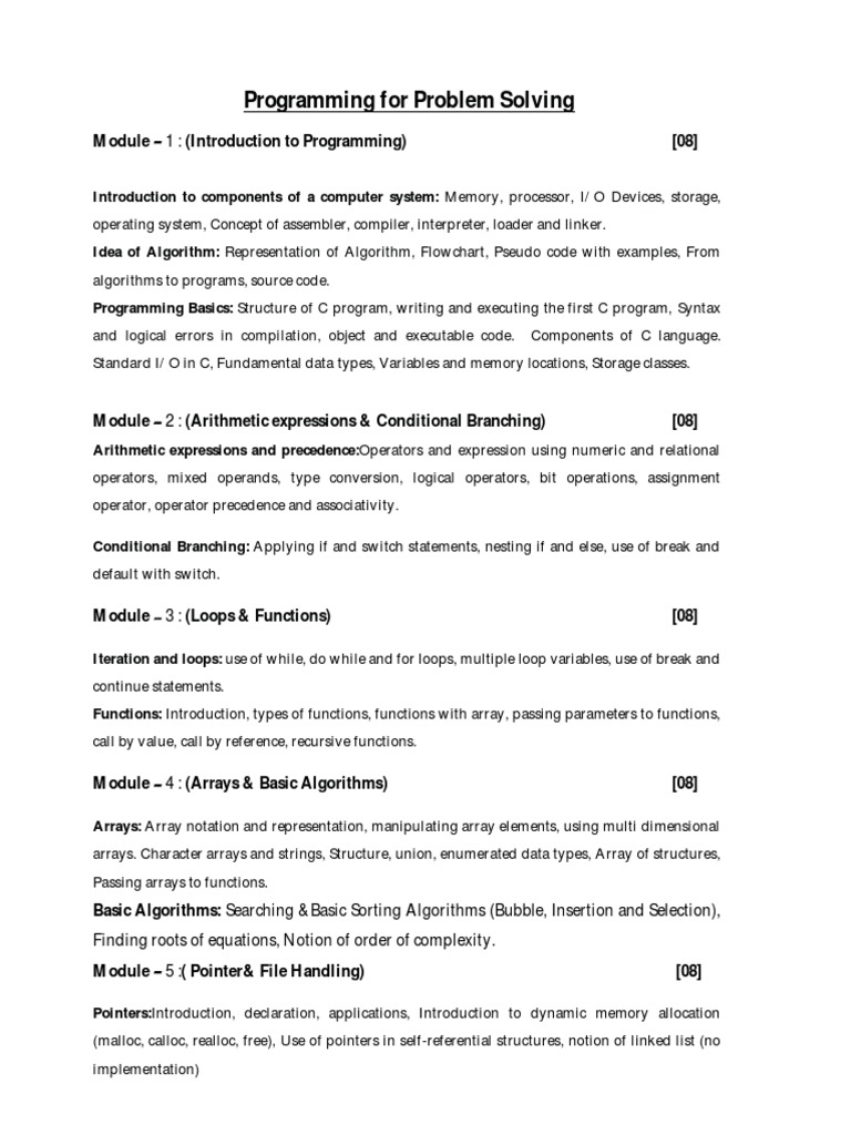 Programming For Problem Solving Pdf C Programming Language Subroutine 6609