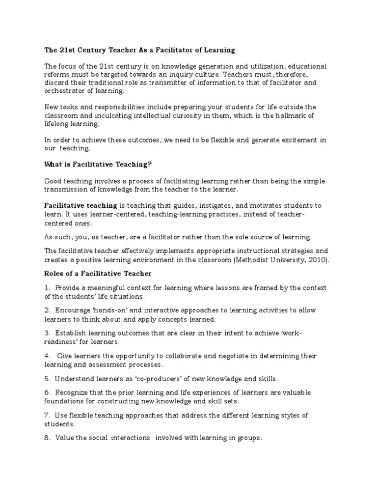 The 21st Century Teacher As A Facilitator of Learning | PDF | Learning ...