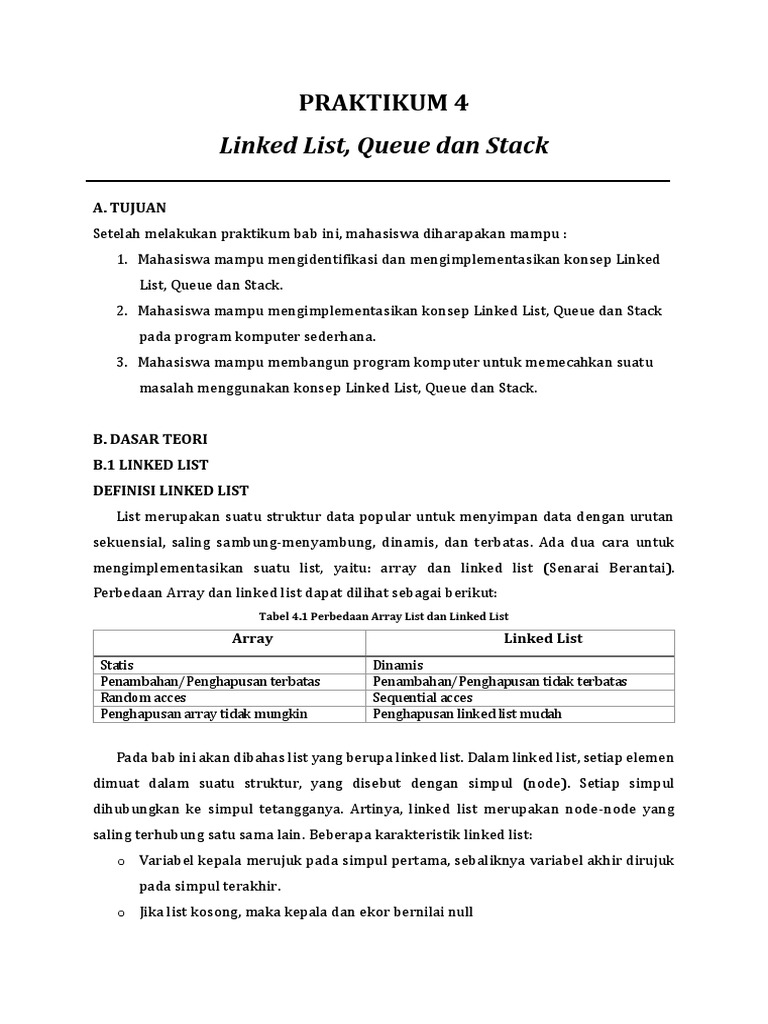 Pertemuan 4 Linked List, Queue & Stack PDF | PDF