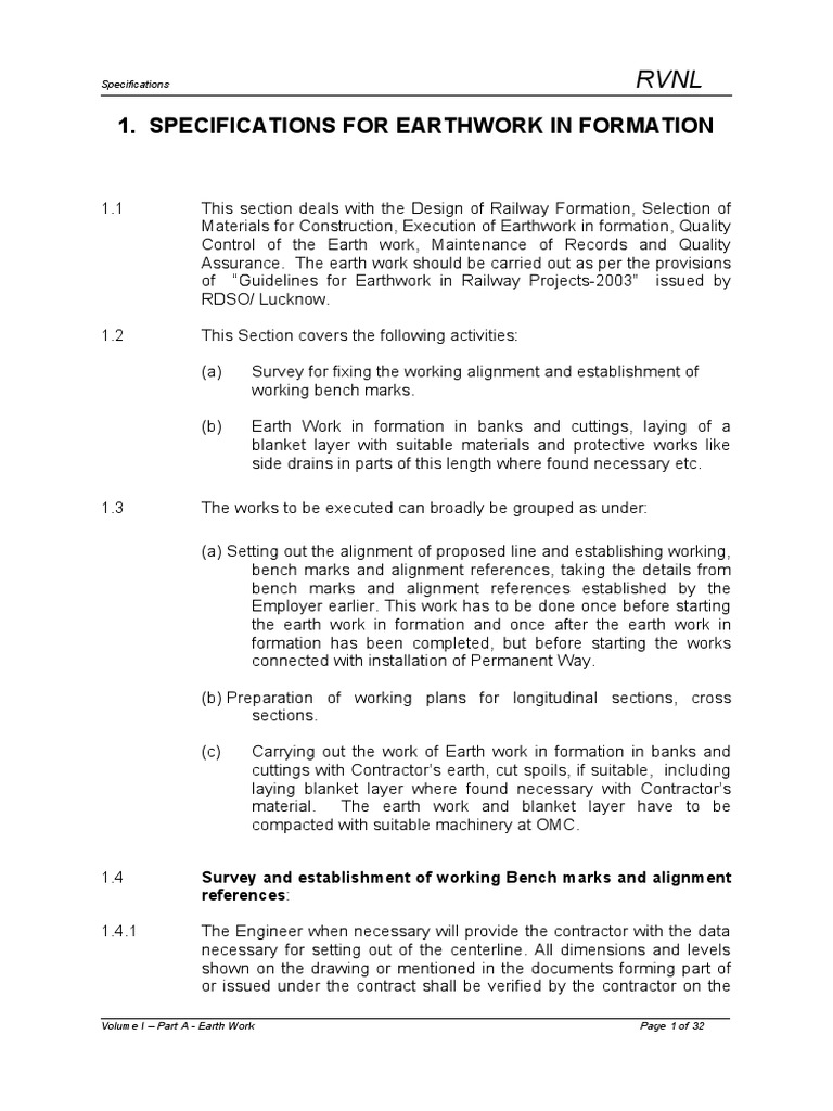 Earthwork Specifications for Railways | PDF | Track (Rail Transport ...