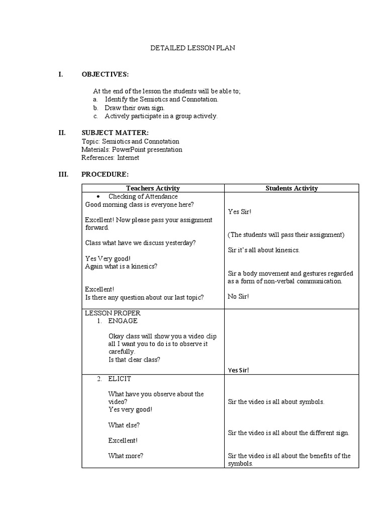 Detailed Lesson Plan - Seminar | PDF | Symbols | Semiotics