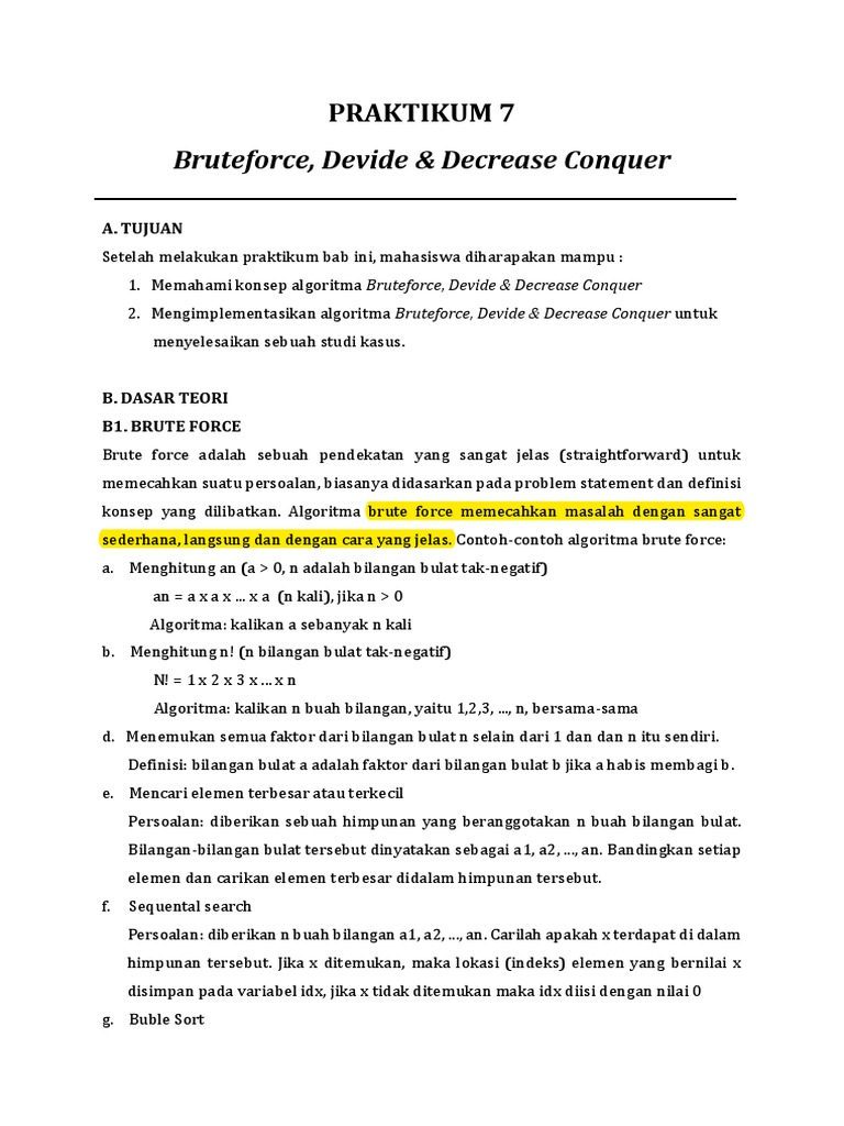 Pertemuan 7 Bruteforce, Devide Dan Decrease Conquer PDF | PDF | Teknologi & Rekayasa