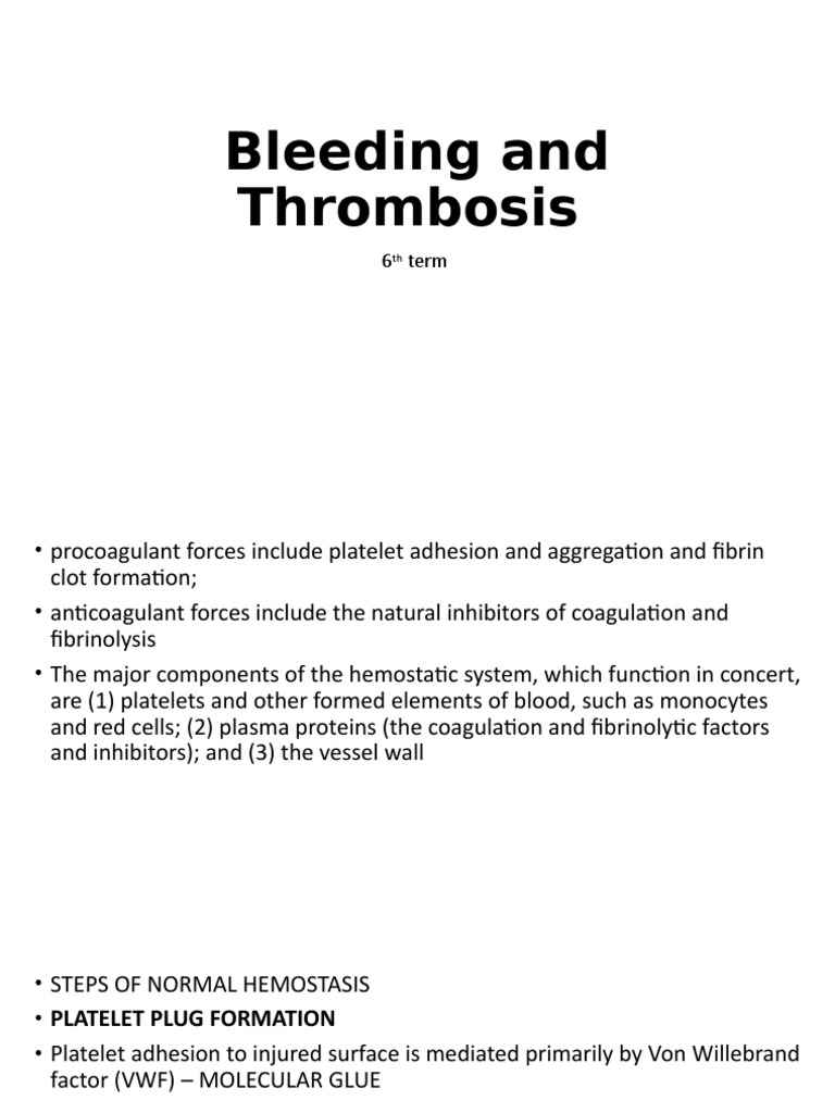 Bleeding and Thrombosis | PDF | Coagulation | Platelet