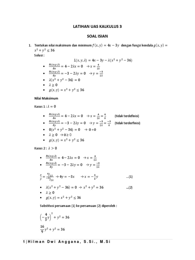 Latihan UAS Kalkulus 3 - v2 PDF | PDF
