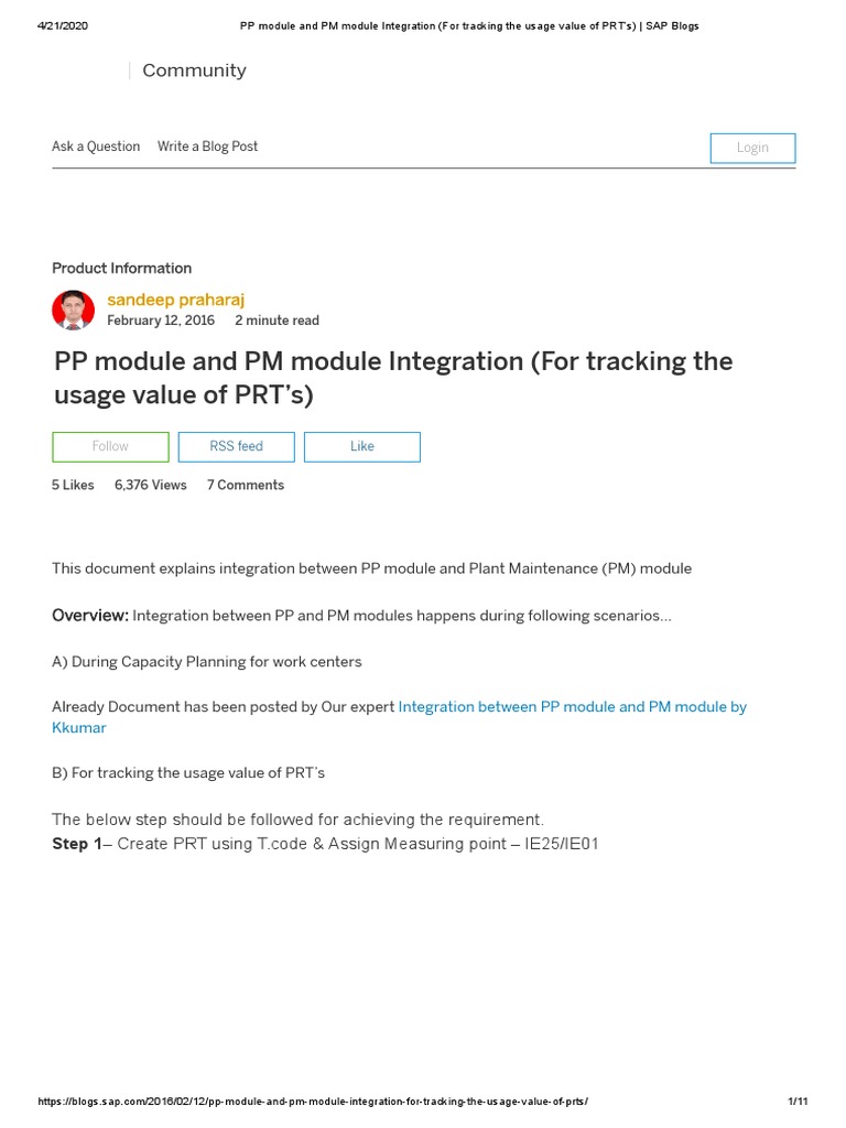 Pp Module And Pm Module Integration For Tracking The Usage Value Of Prt S Sap Blogs Pdf