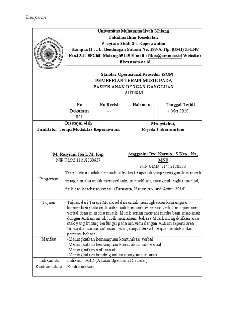 SOP Terapi Musik untuk Anak Autis | PDF | Pengembangan Diri
