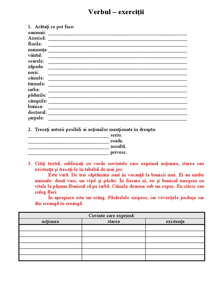 Fisa de Lucru Verb, Substantiv, Adjectiv | PDF