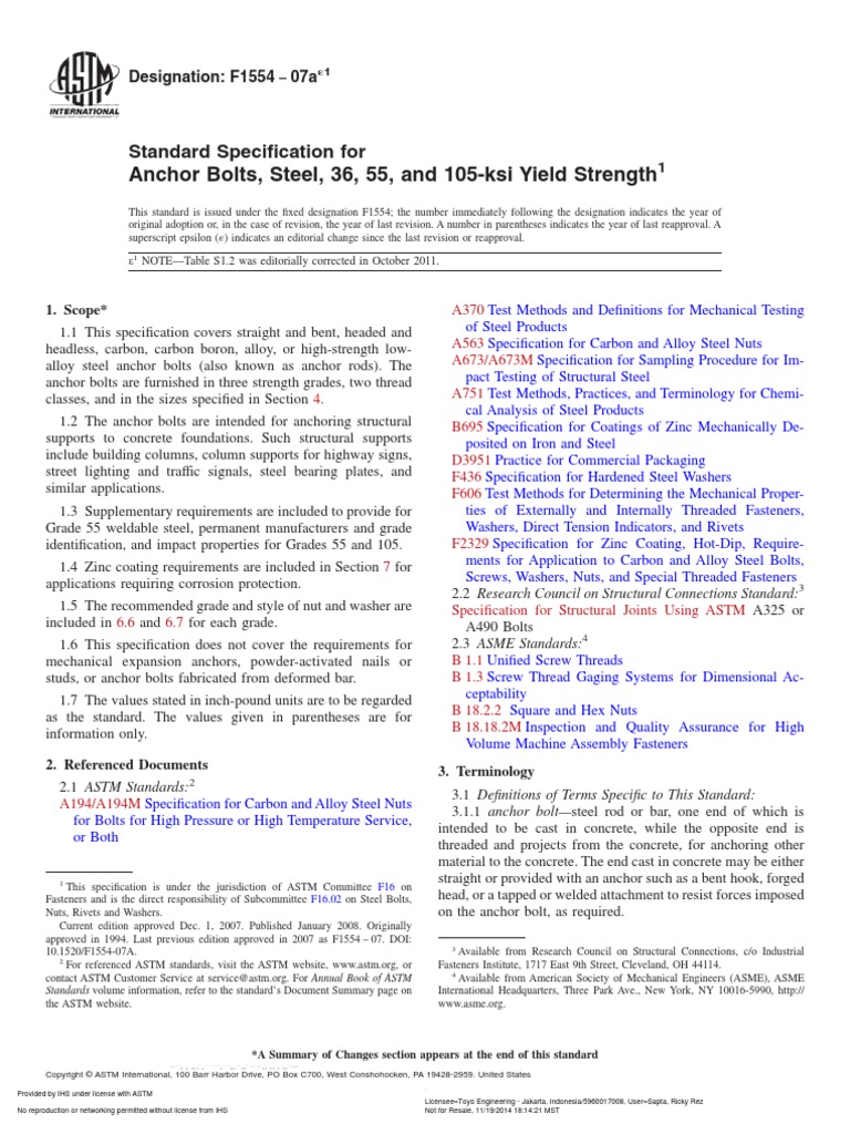 Astm F1554-2007 PDF | PDF | Screw | Building Materials