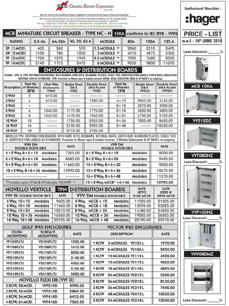 HAGER PRICE LIST AS ON JUNE 2018 F | PDF | Electrical Components ...