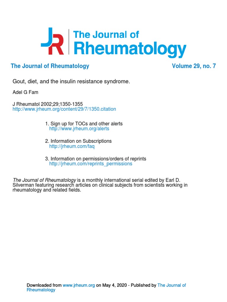 The Journal of Rheumatology Volume 29, No. 7: Gout, Diet, and The ...