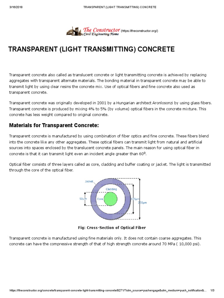 Transparent (Light Transmitting) Concrete | PDF | Concrete | Optical Fiber