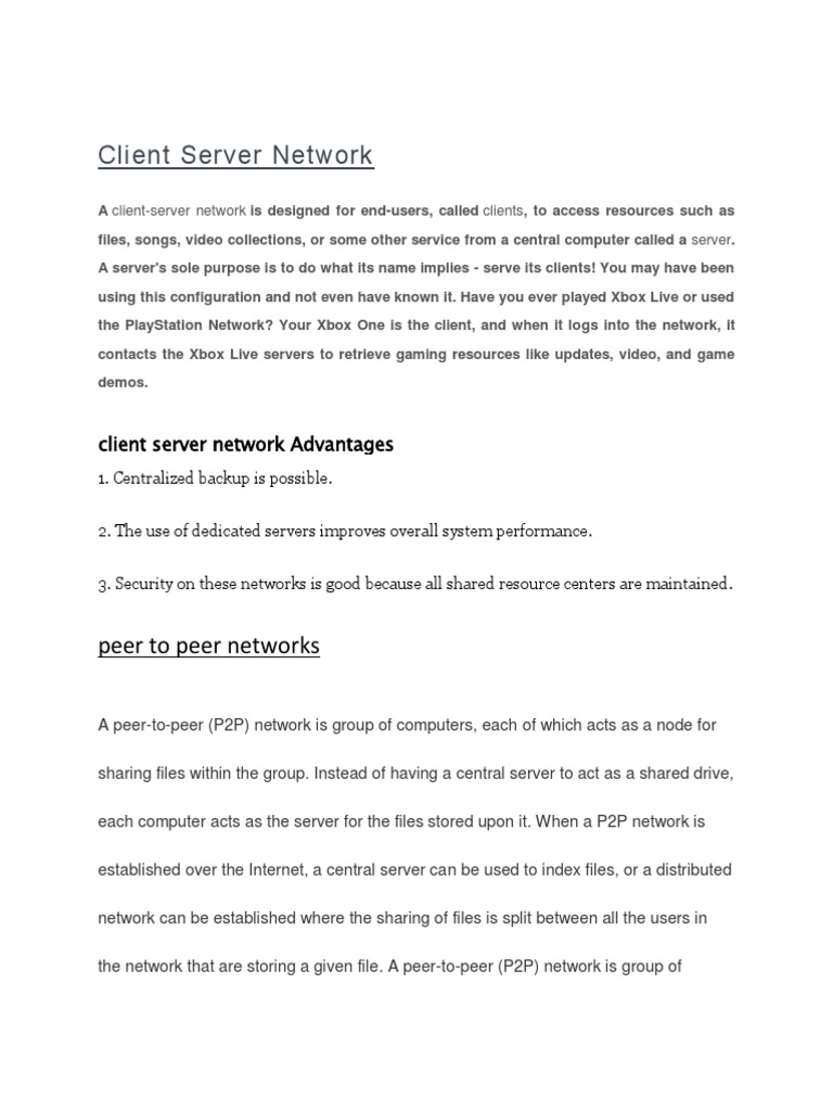 Client Server Network PDF | PDF | Peer To Peer | Network Topology