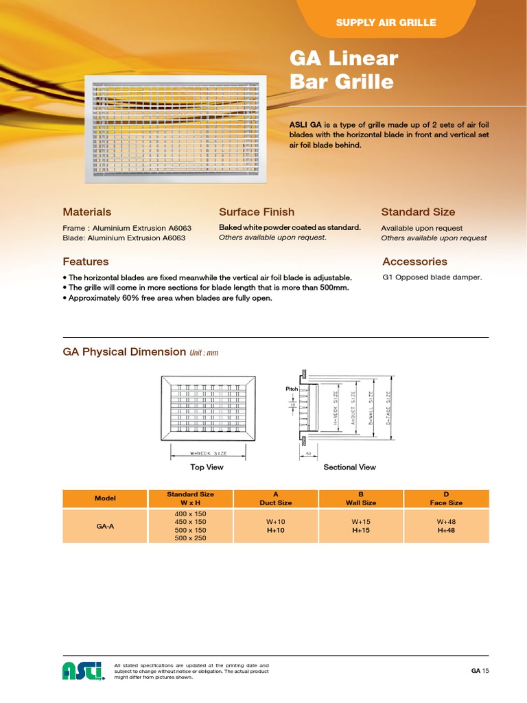 Supply Diff Linear Bar Grille | PDF | Aluminium Foil | Duct (Flow)