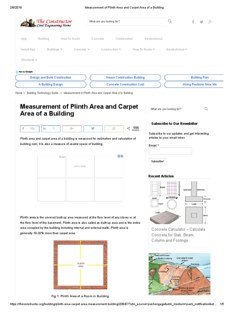 Measurement of Plinth Area and Carpet Area of A Building | PDF | Wall ...