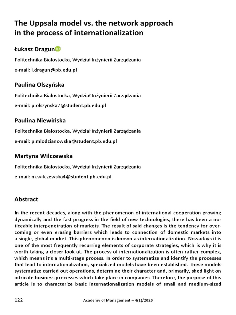 The Uppsala Model vs. The Network Approach in The Process of ...