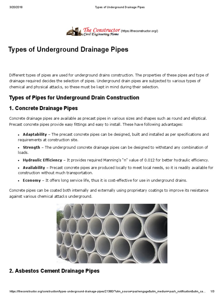 Types of Underground Drainage Pipes | PDF | Drainage | Pipe (Fluid ...