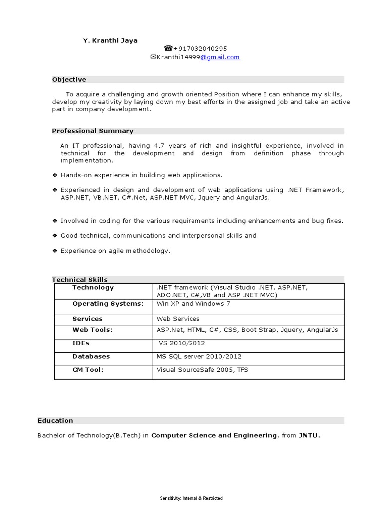 Y. Kranthi Jaya: Sensitivity: Internal & Restricted | PDF | Microsoft Visual Studio | Web ...