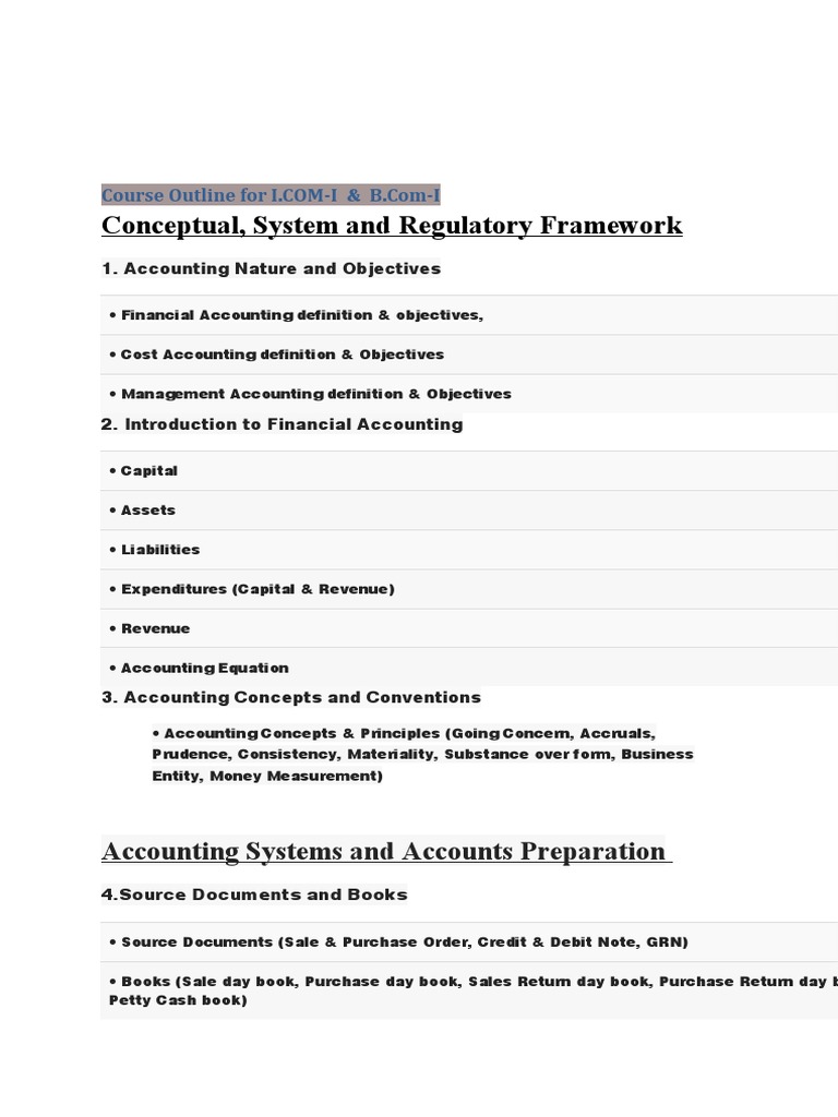 Conceptual, System and Regulatory Framework: Accounting Systems and ...