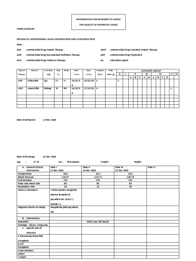 Information For Reviewer To Assess The Quality of Antibiotic Usage FORM ...