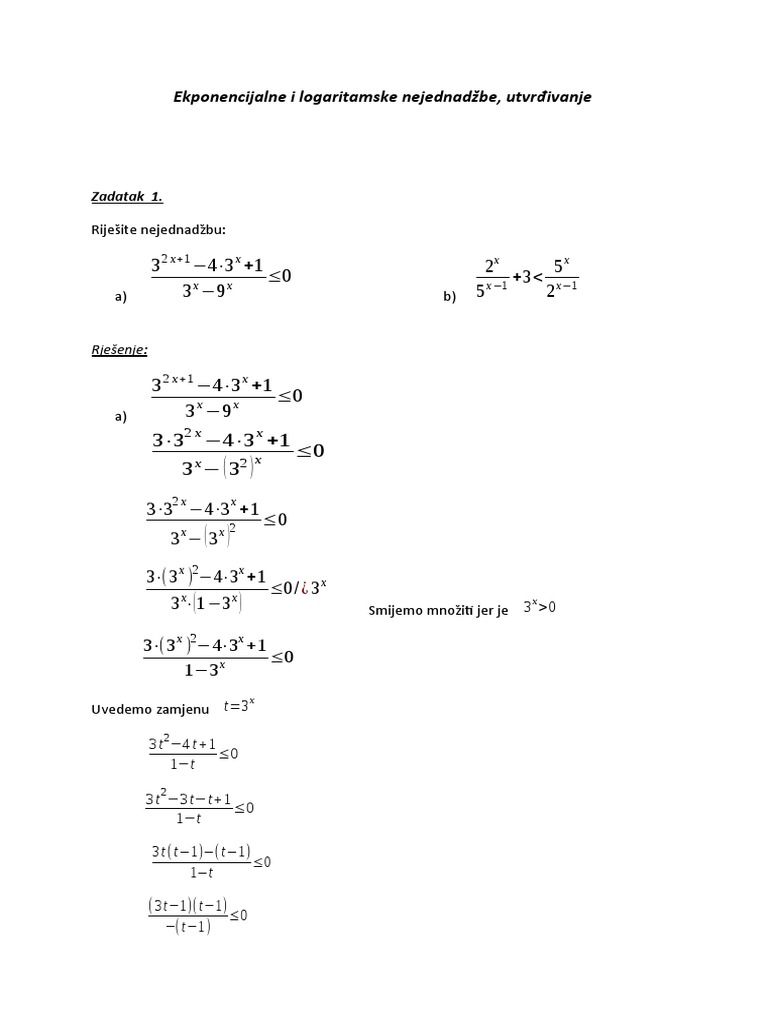 Ekponencijalne I Logaritamske Nejednadžbe, Utvrđivanje | PDF