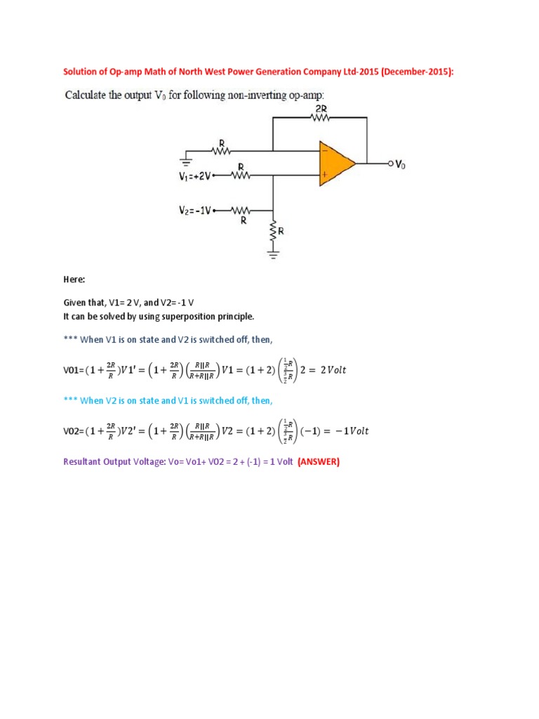 Op-Amp Voltage Solution Example | PDF
