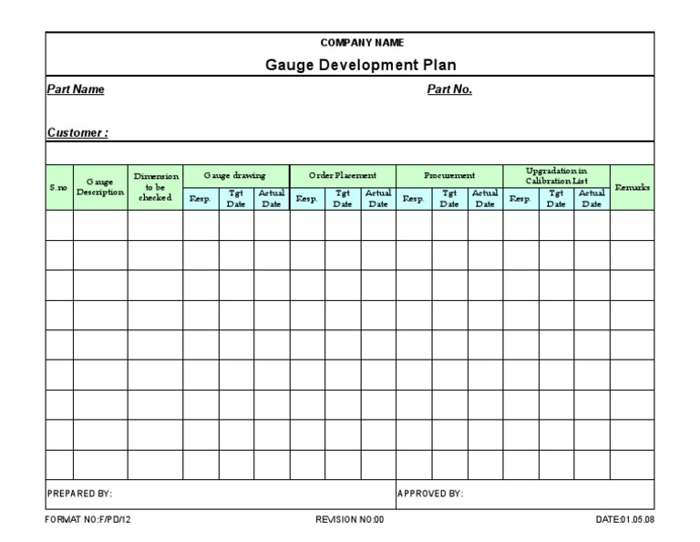 Gauge Development Plan: Part Name Part No | PDF