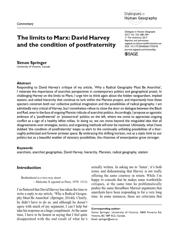 The Limits To Marx: David Harvey and The Condition of Postfraternity ...