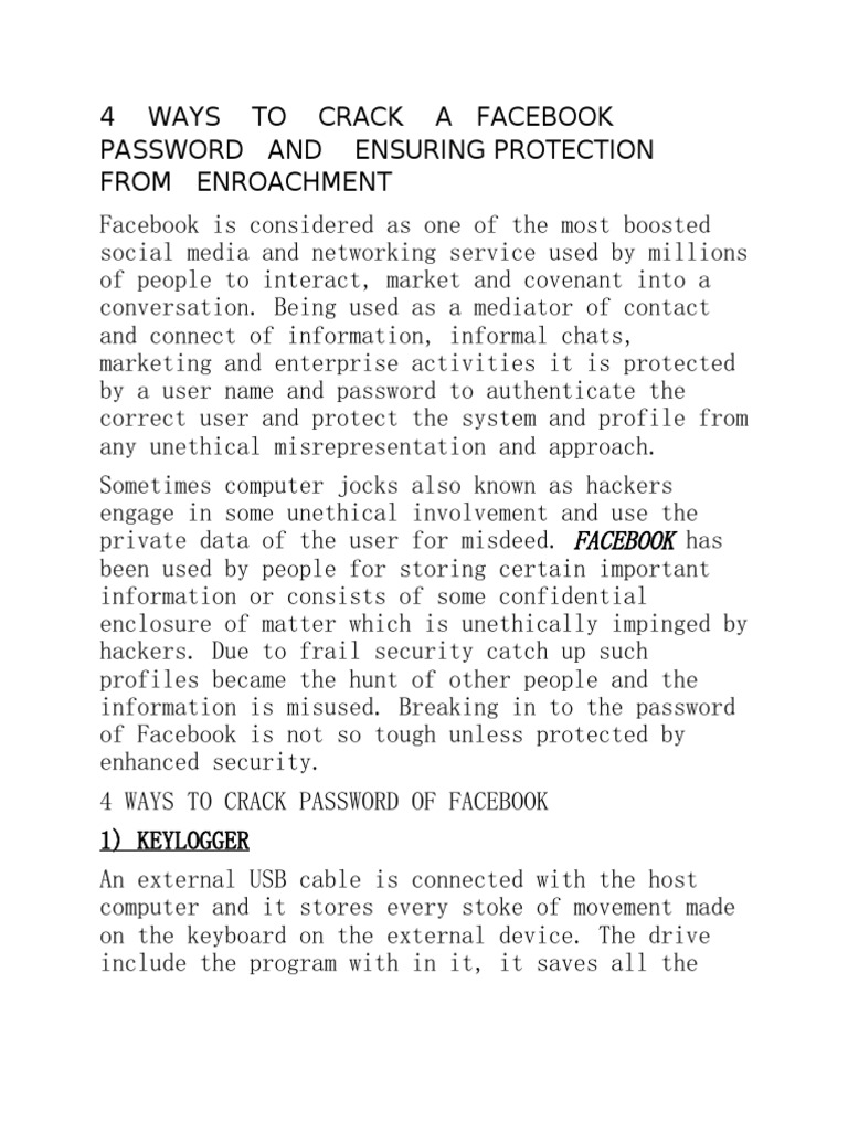 4 Ways To Crack Facebook Password Pdf Password Facebook