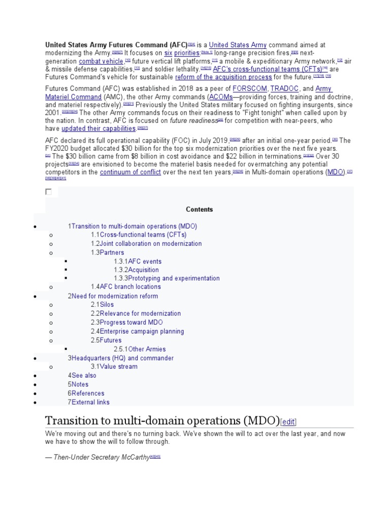 Transition To Multi-Domain Operations (MDO) : United States Army ...