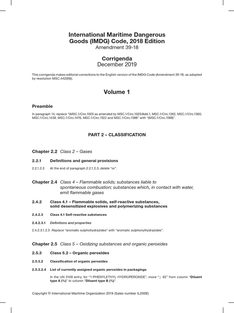 International Maritime Dangerous Goods (IMDG) Code, 2018 Edition | PDF ...