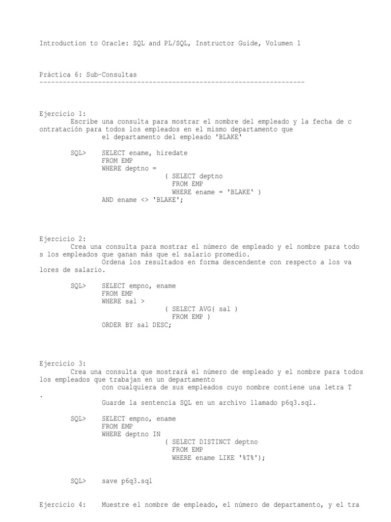 Respuestas Oracle PL-SQL Practica 6 | Descargar gratis PDF | SQL | Herramientas de programación