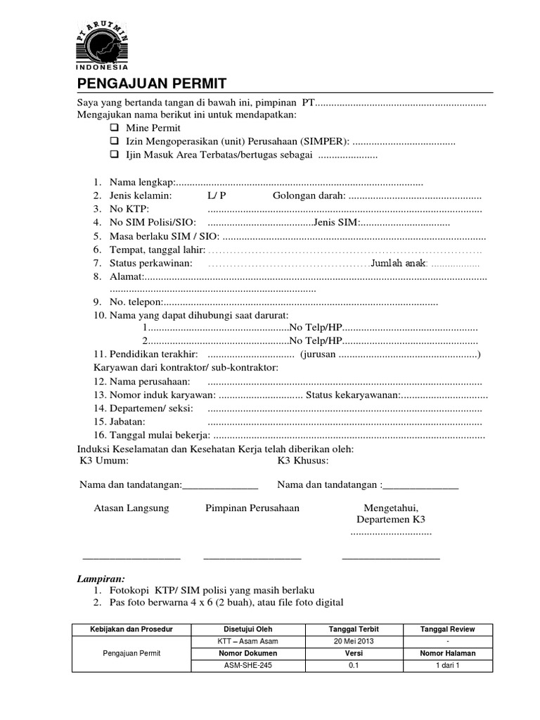 Form Pengajuan Permit | PDF