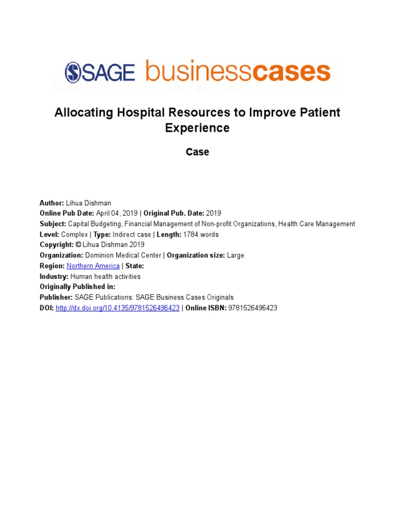 Allocating Hospital Resources To Improve Patient Experience | PDF ...