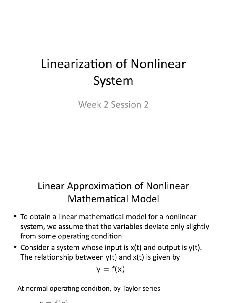 Linearization of Nonlinear System: Week 2 Session 2 | PDF | Nonlinear ...