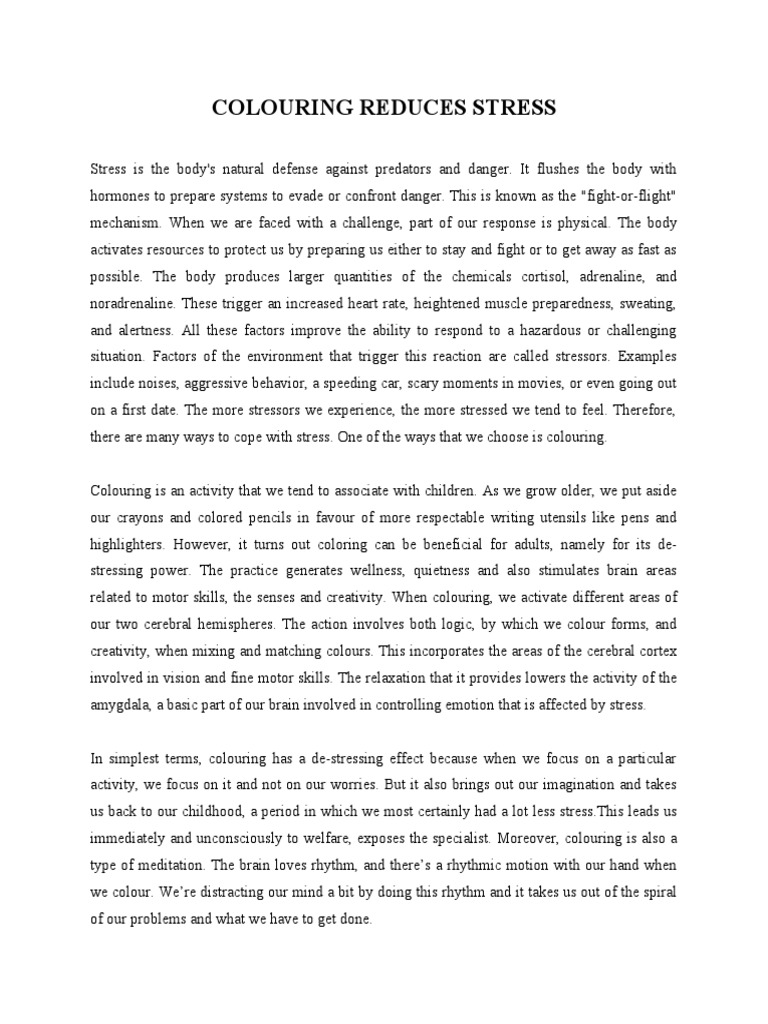 Colouring Reduces Stress | PDF | Color | Relaxation (Psychology)