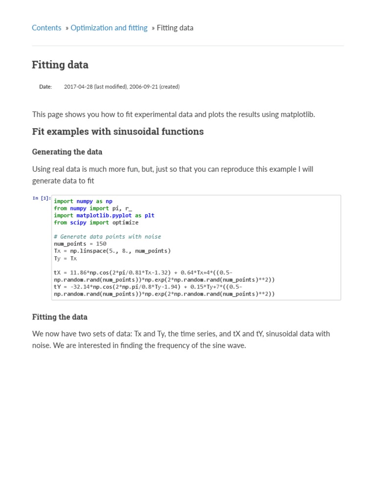Fitting Data - SciPy Cookbook Documentation PDF | PDF | Power Law | Sine Wave