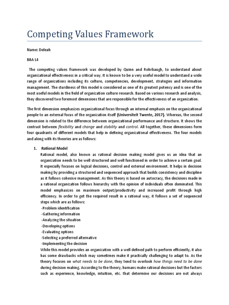 Competing Values Framework: 1. Rational Model | PDF | Conceptual Model ...
