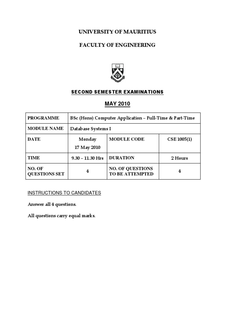 University of Mauritius Faculty of Engineering: Programme Module Name ...