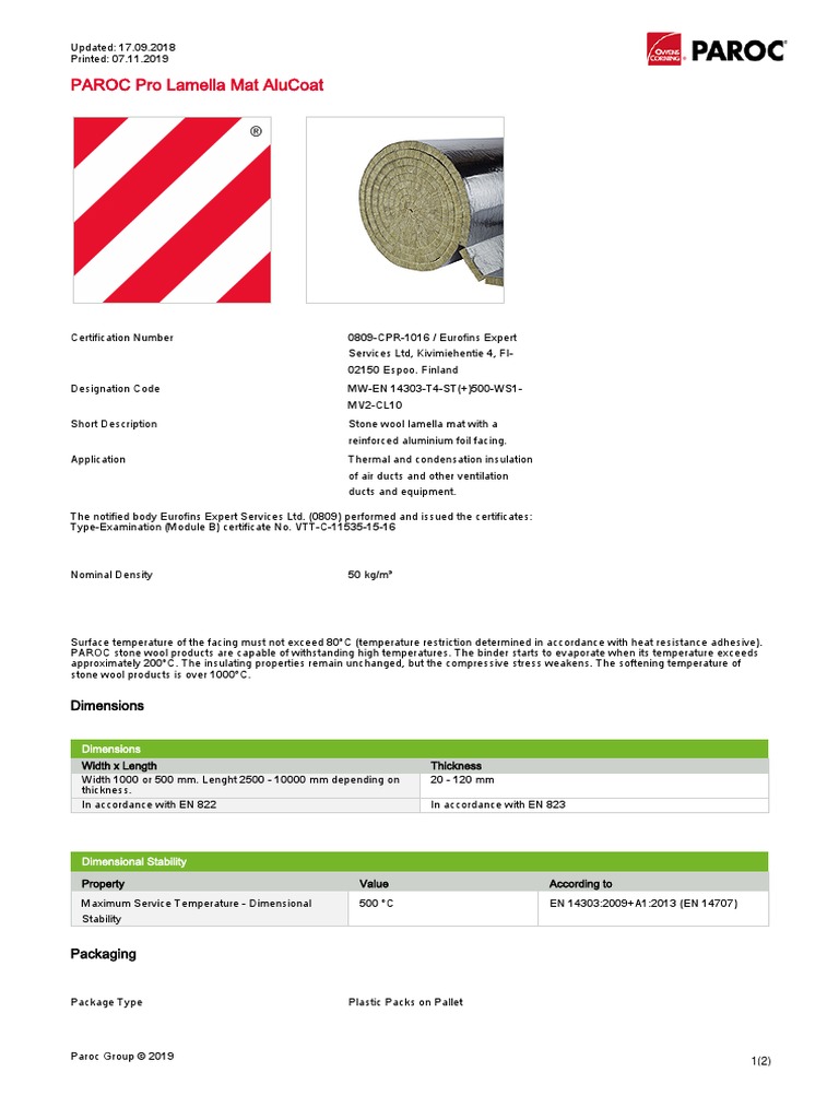 PAROC Pro Lamella Mat AluCoat | PDF | Duct (Flow) | Applied And ...