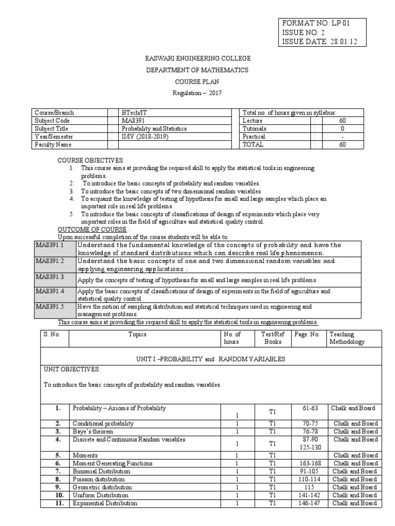 2.P&S Lesson Plan | PDF | Probability Distribution | Standard Deviation