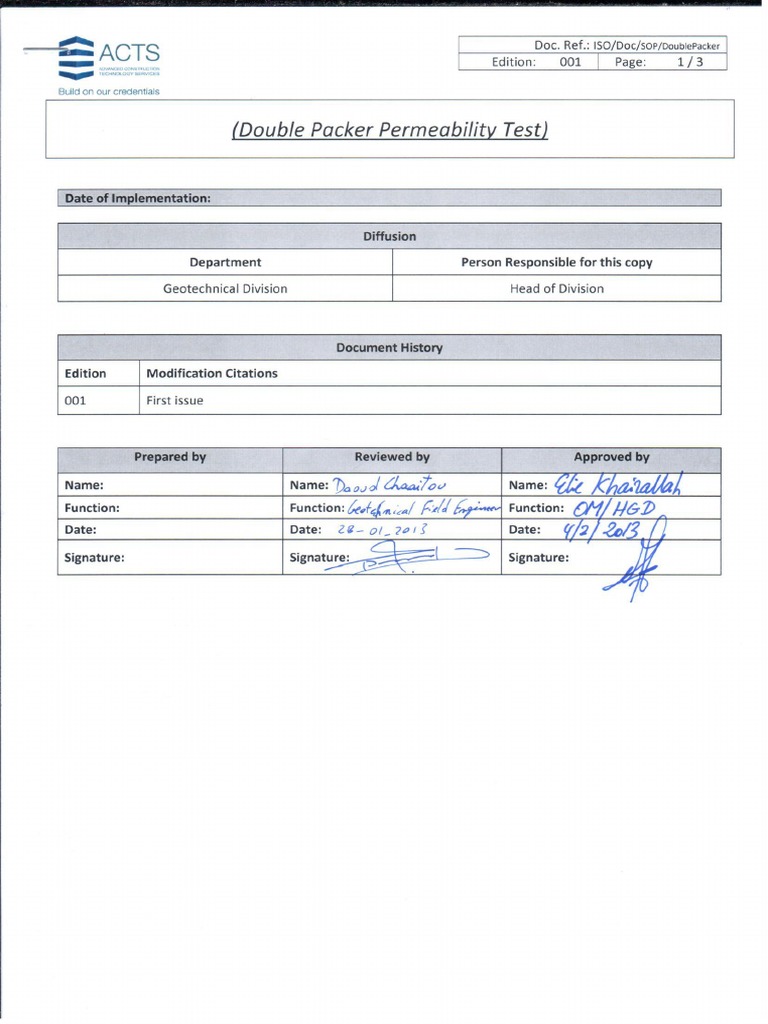 Double Packer Test | PDF | Pressure Measurement | Pressure