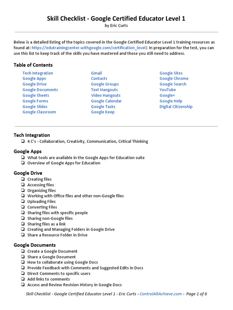 Skill Checklist - Google Certified Educator Level 1 | PDF | Gmail ...
