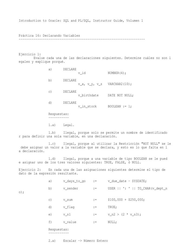 Respuestas Oracle PL-SQL Practica 16 | PDF | Pl / Sql | SQL