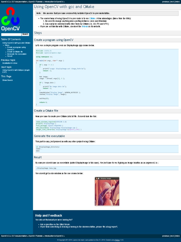 Using OpenCV With GCC and CMake - OpenCV 2.4.13.7 Documentation PDF | PDF | Software | Software ...