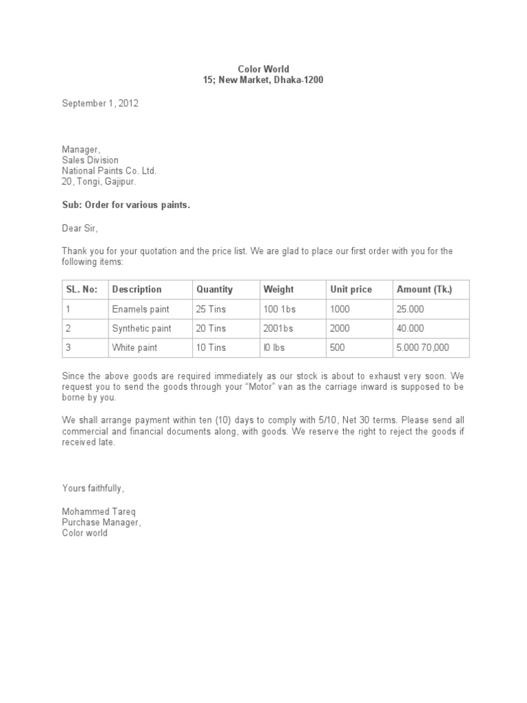 2 Letter For Ordering Goods - Asuncion | PDF